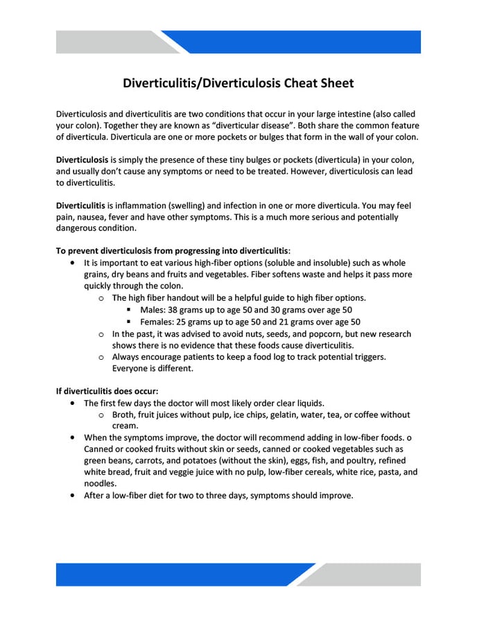 Diverticulitis Cheat Sheet